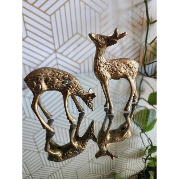 Design | Vintage Pair Gold Solid Brass Deer Buck Sculptures | Poshmark
